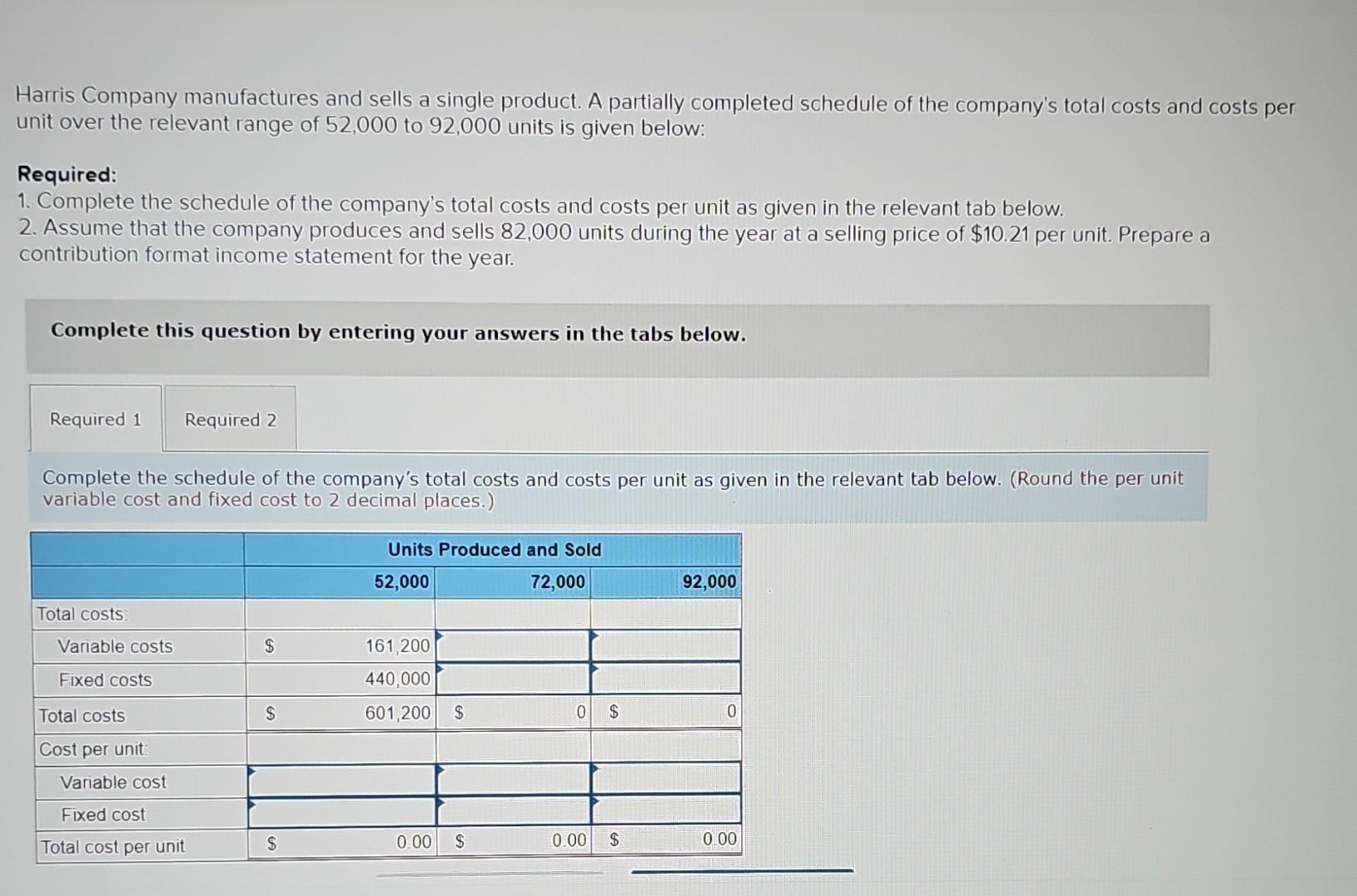 Solved Harris Company manufactures and sells a single | Chegg.com
