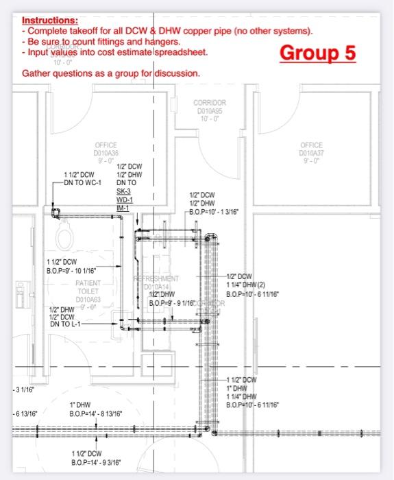 Instructions: - Complete takeoff for all DCW \& DHW | Chegg.com