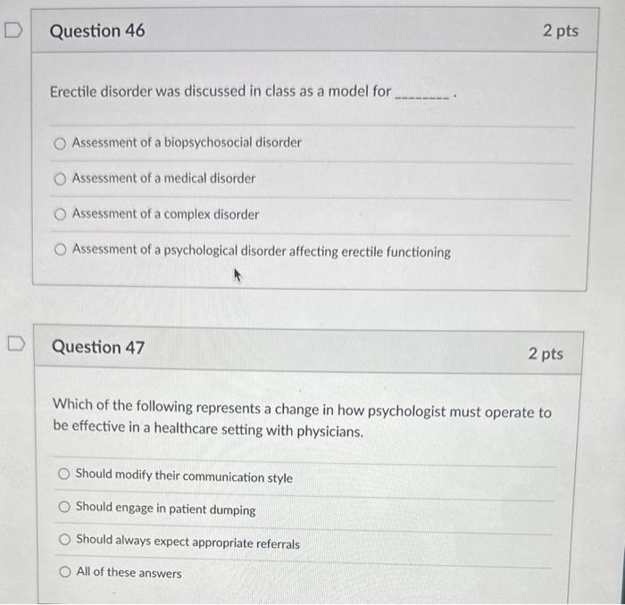 Solved Erectile disorder was discussed in class as a model | Chegg.com