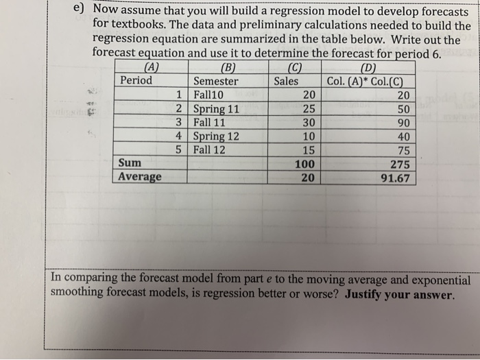 Solved e) Now assume that you will build a regression model | Chegg.com