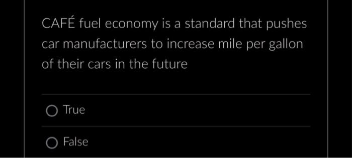 Solved CAFÉ fuel economy is a standard that pushes car | Chegg.com