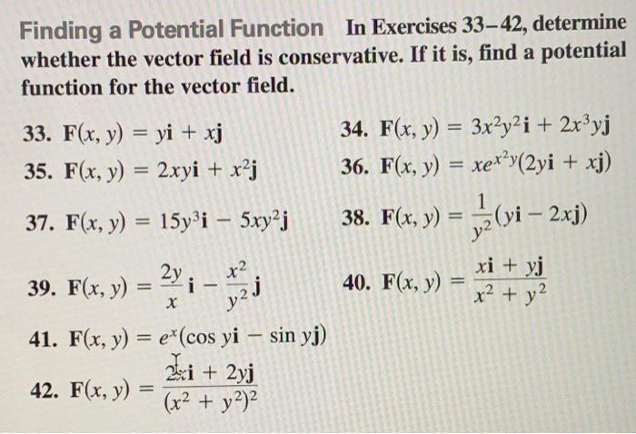 Solved Finding a Potential Function In Exercises 33–42, | Chegg.com