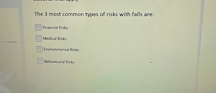 Solved The 3 ﻿most common types of risks with falls | Chegg.com