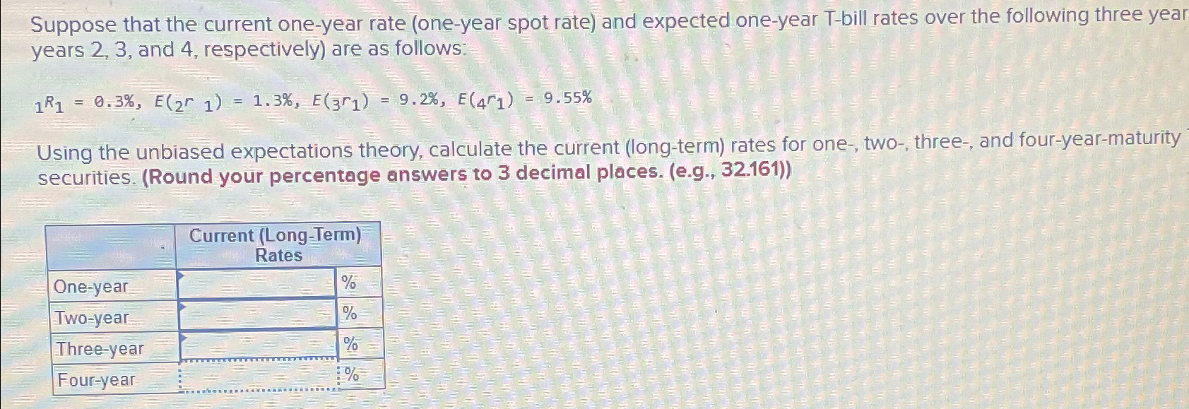 Solved Suppose that the current one-year rate (one-year spot | Chegg.com