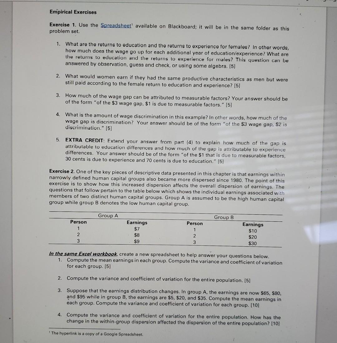 Empirical Exercises Exercise 1. Use the Spreadsheet' | Chegg.com