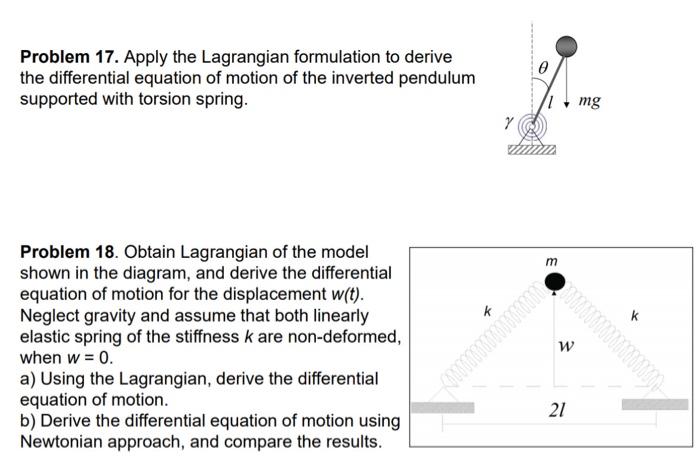 Solved Problem 17 Apply The Lagrangian Formulation To