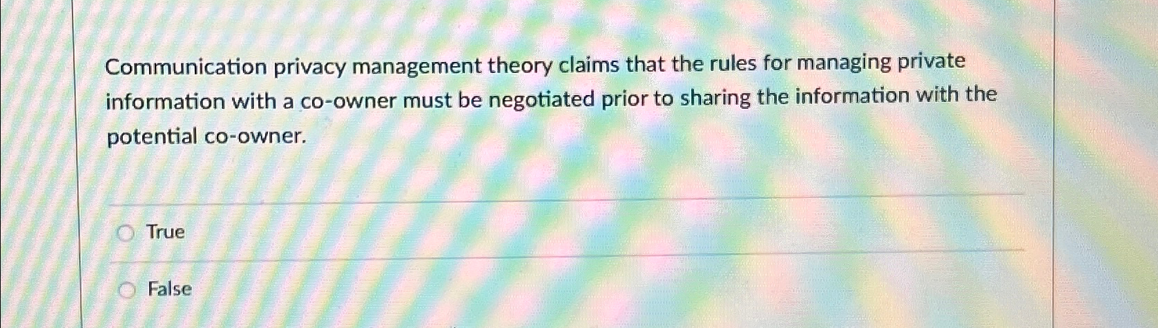 Solved Communication privacy management theory claims that | Chegg.com