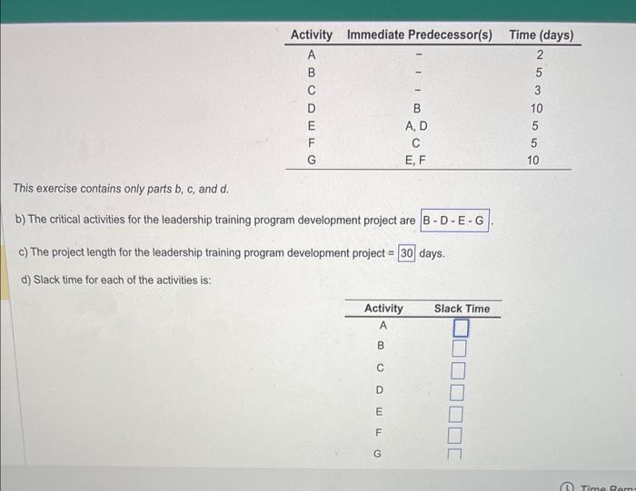 Solved This exercise contains only parts b, c, and d. b) The | Chegg.com