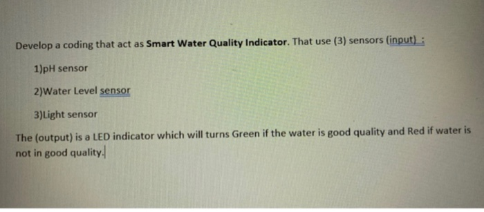 Solved Develop a coding that act as Smart Water Quality | Chegg.com