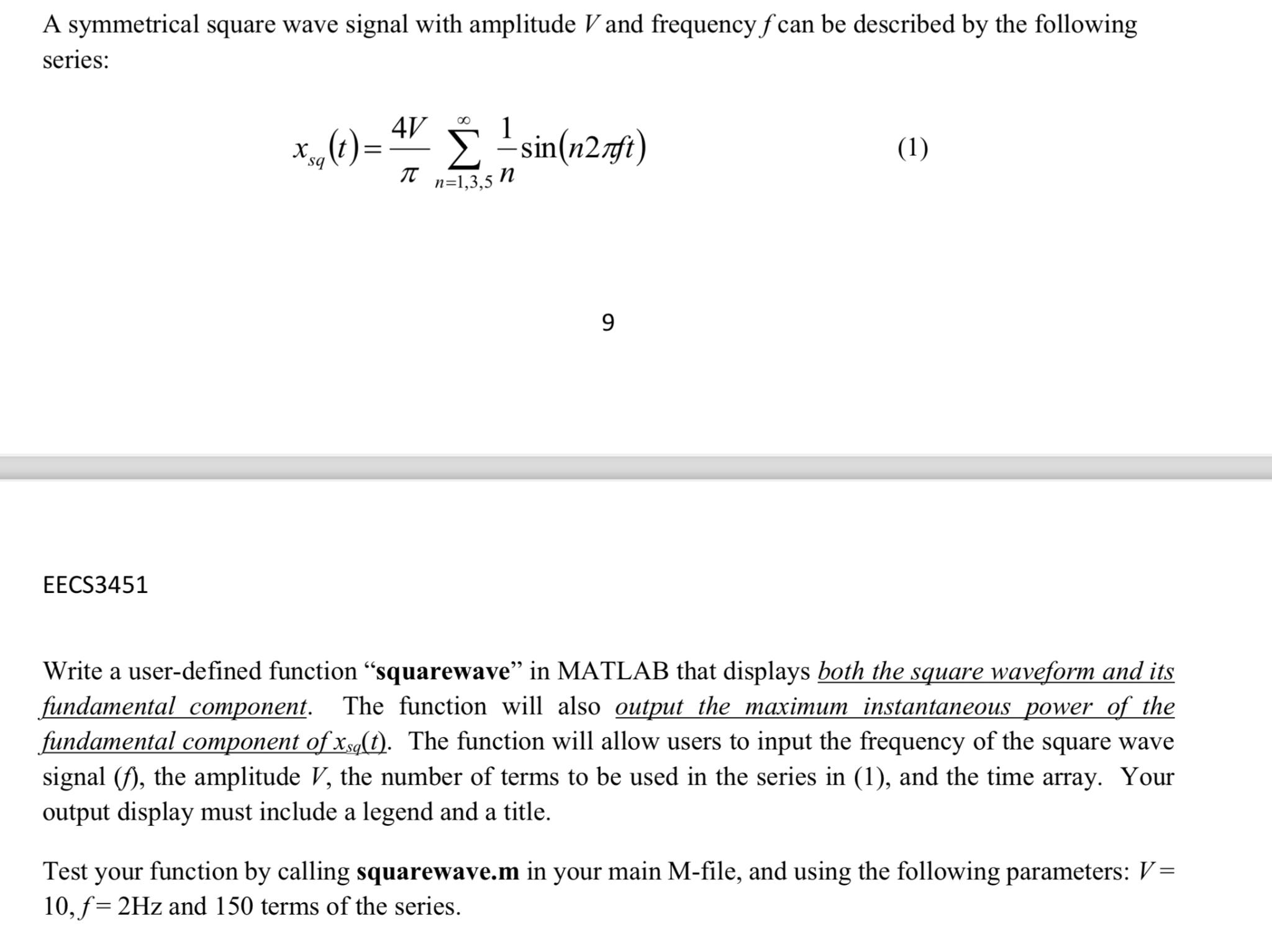 Solved A symmetrical square wave signal with amplitude V | Chegg.com