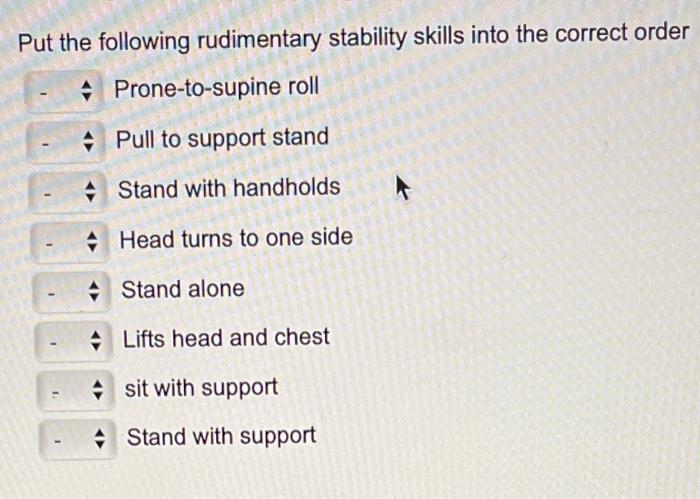 Solved Put the following rudimentary stability skills into | Chegg.com