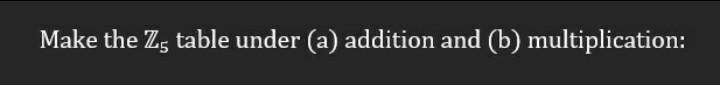 Solved Make the Z5 table under (a) addition and (b) | Chegg.com