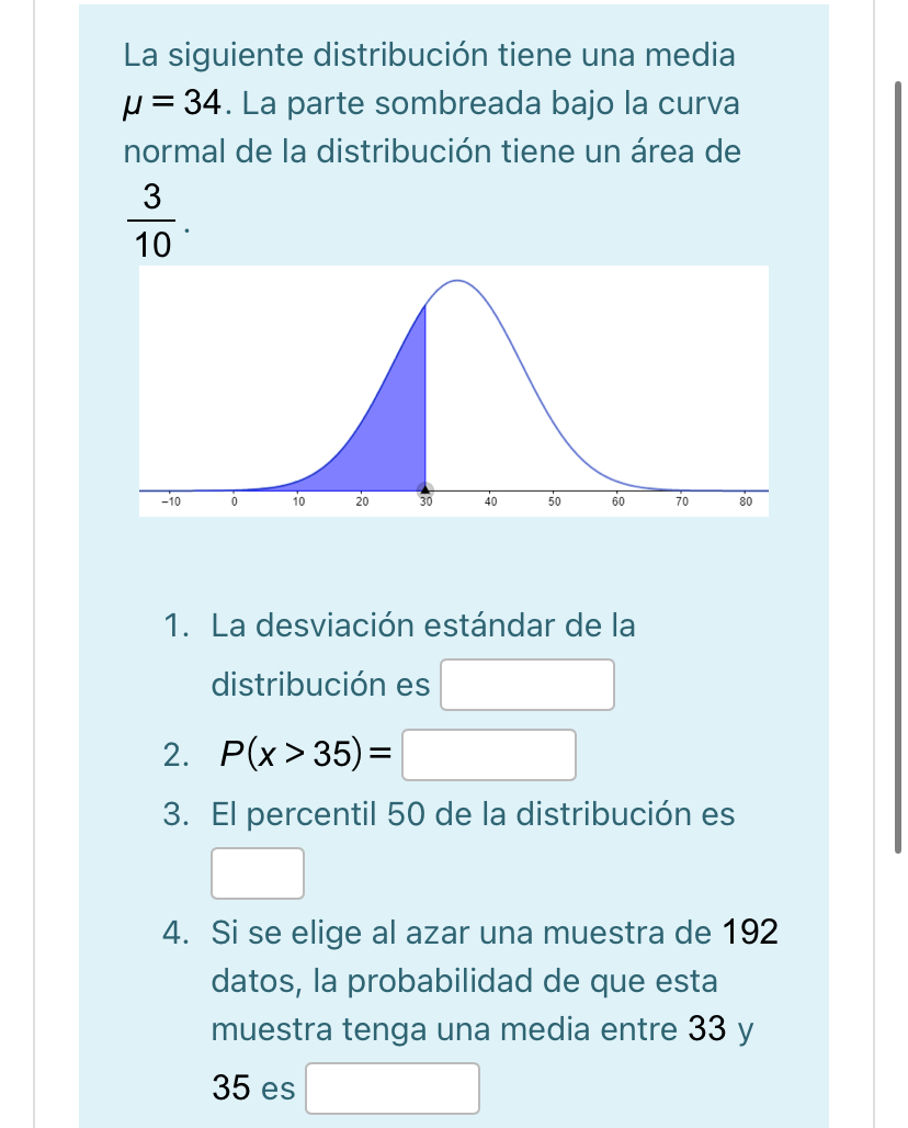 Solved La siguiente distribución tiene una media μ=34. ﻿La | Chegg.com