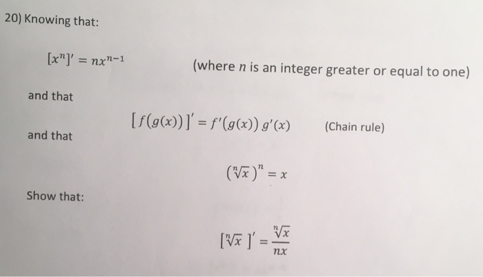 Solved 20) Knowing that: [x"]' nxn-1 (where n is an integer | Chegg.com