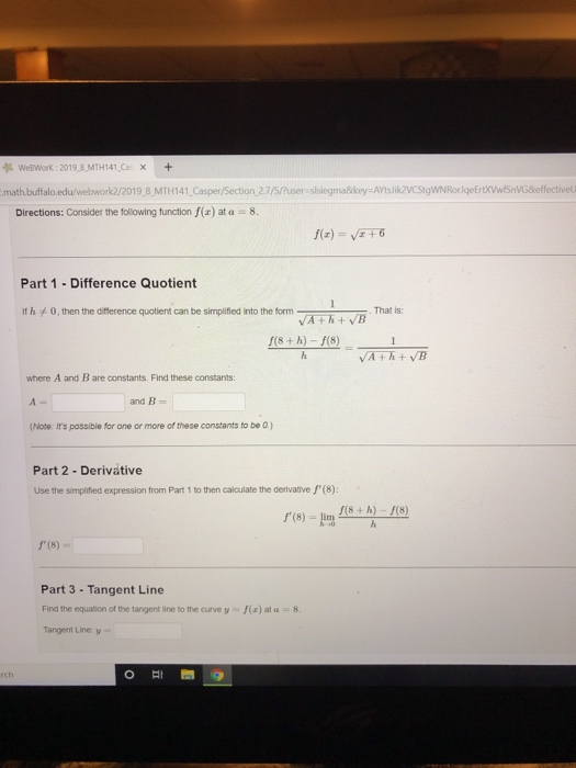 Solved WebWork: 2019.8. MTH141 Ca x + | Chegg.com