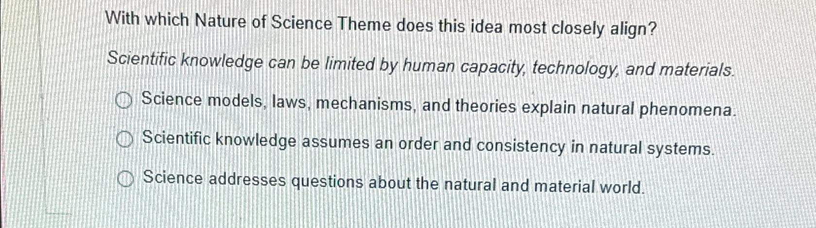 Solved With which Nature of Science Theme does this idea | Chegg.com