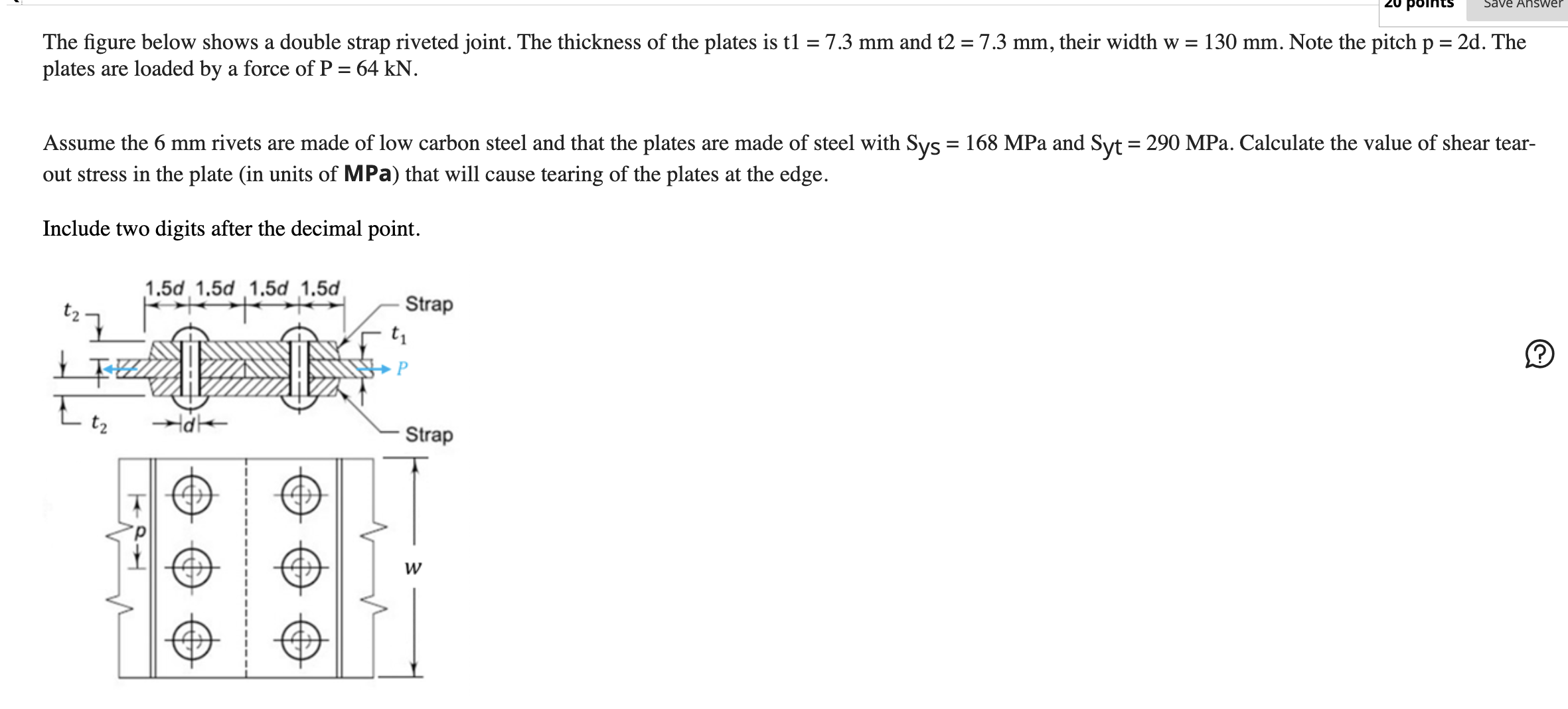 Solved The figure below shows a double strap riveted joint. | Chegg.com