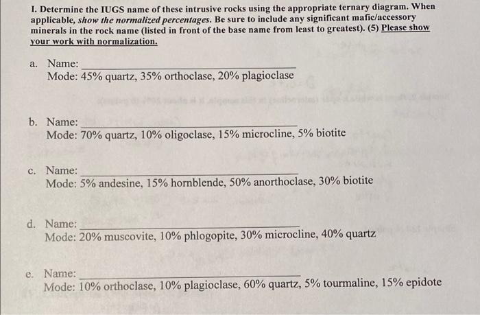 Solved 1. Determine the IUGS name of these intrusive rocks | Chegg.com