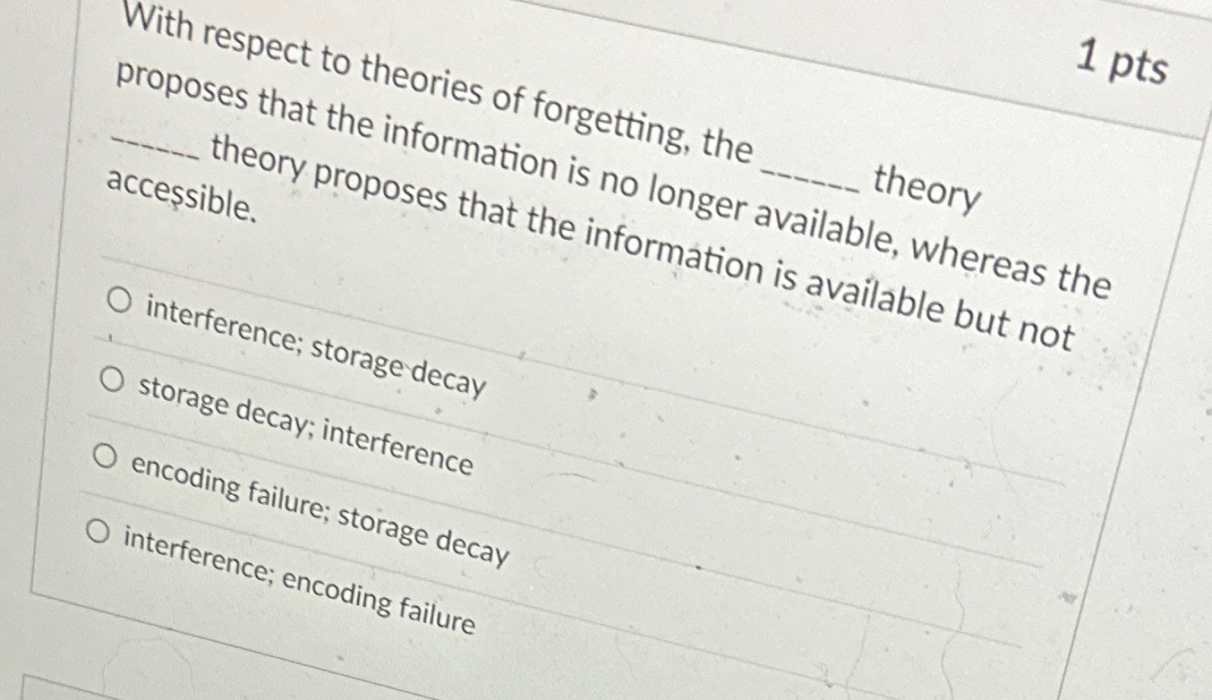 Solved 1 ﻿ptsWith respect to theories of forgetting, the | Chegg.com