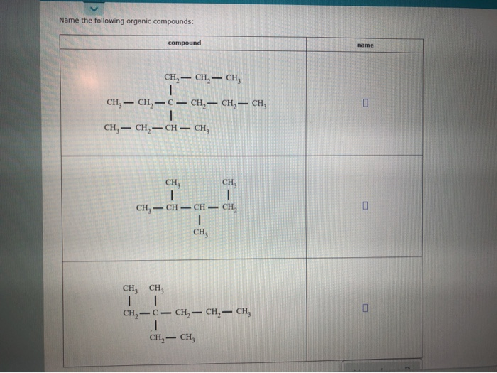 Solved Name the following organic compounds: compound CH, - | Chegg.com