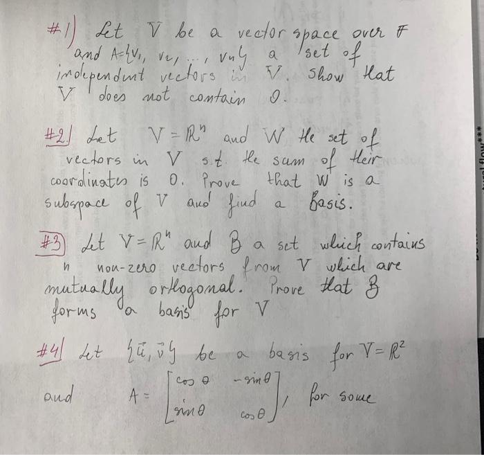 Solved \#1) Let V be a vector space orer F and | Chegg.com