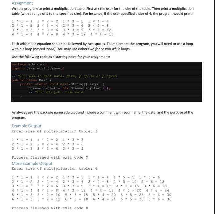 Solved Assignment Write a program to print a multiplication | Chegg.com