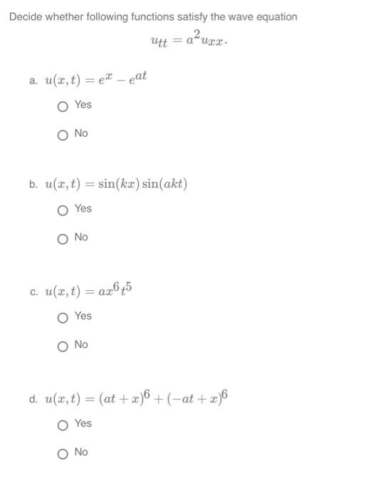 Solved Decide whether following functions satisfy the wave | Chegg.com