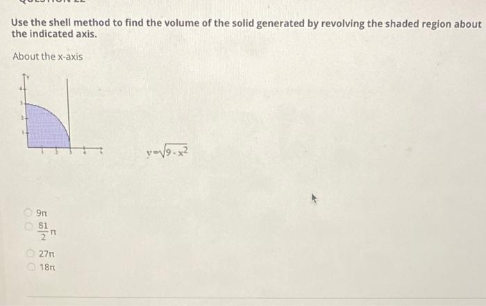 Solved Use the shell method to find the volume of the solid | Chegg.com