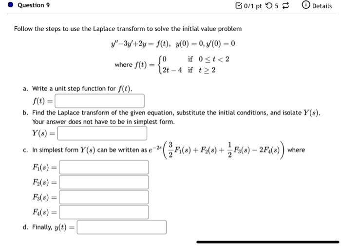 Solved Follow the steps to use the Laplace transform to | Chegg.com