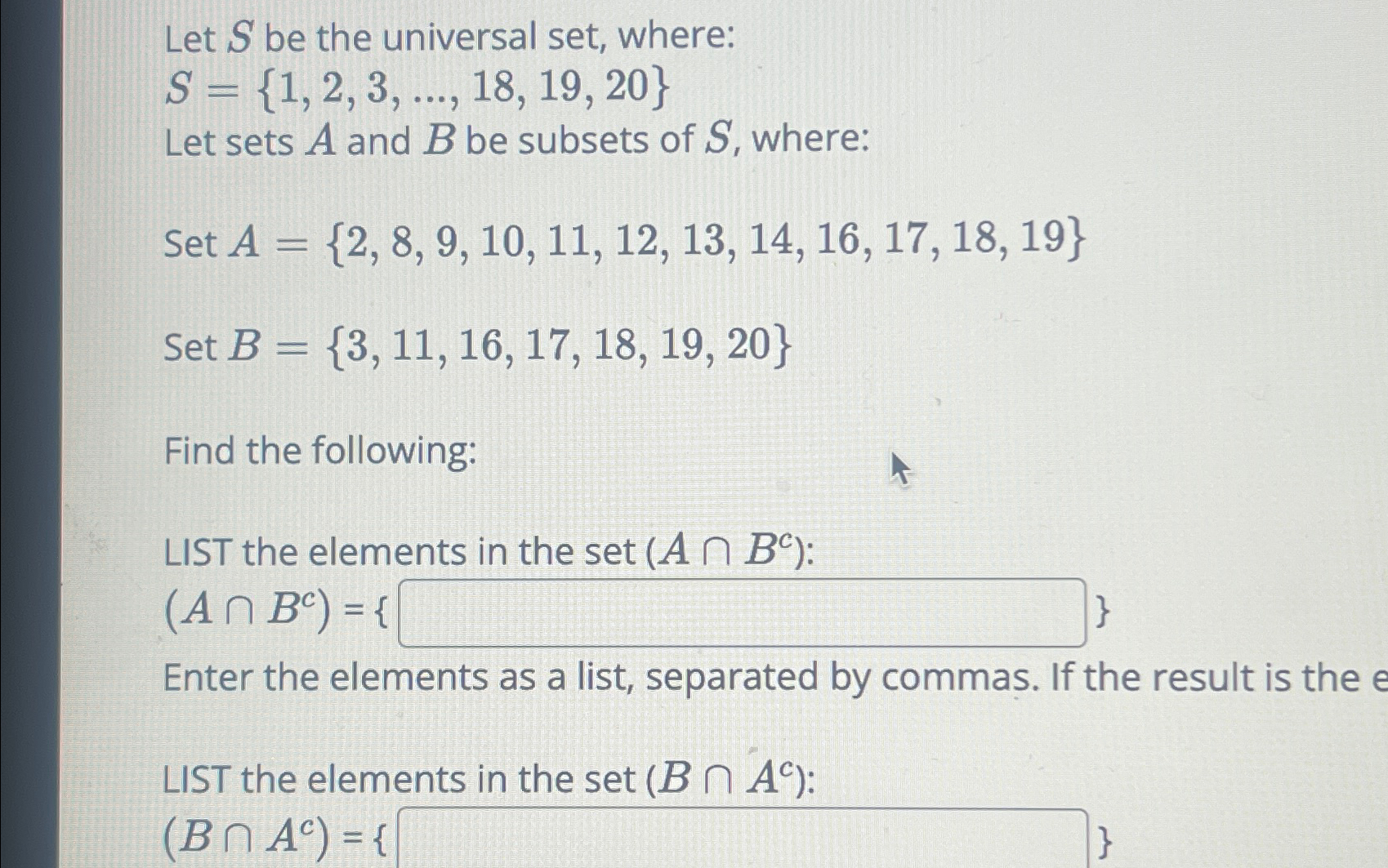 Solved Let S ﻿be the universal set, | Chegg.com