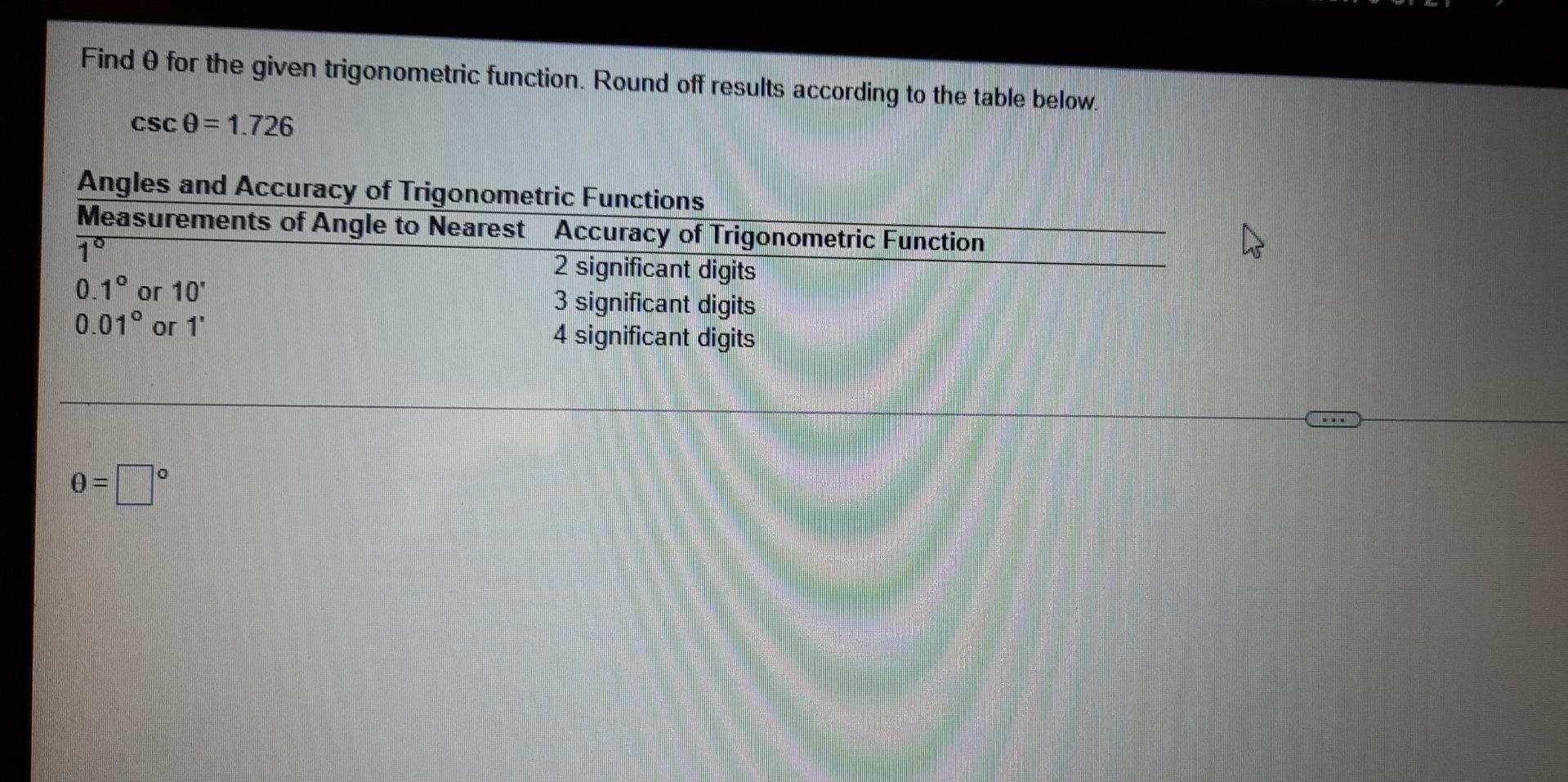 Solved Find for the given trigonometric function. Round off | Chegg.com