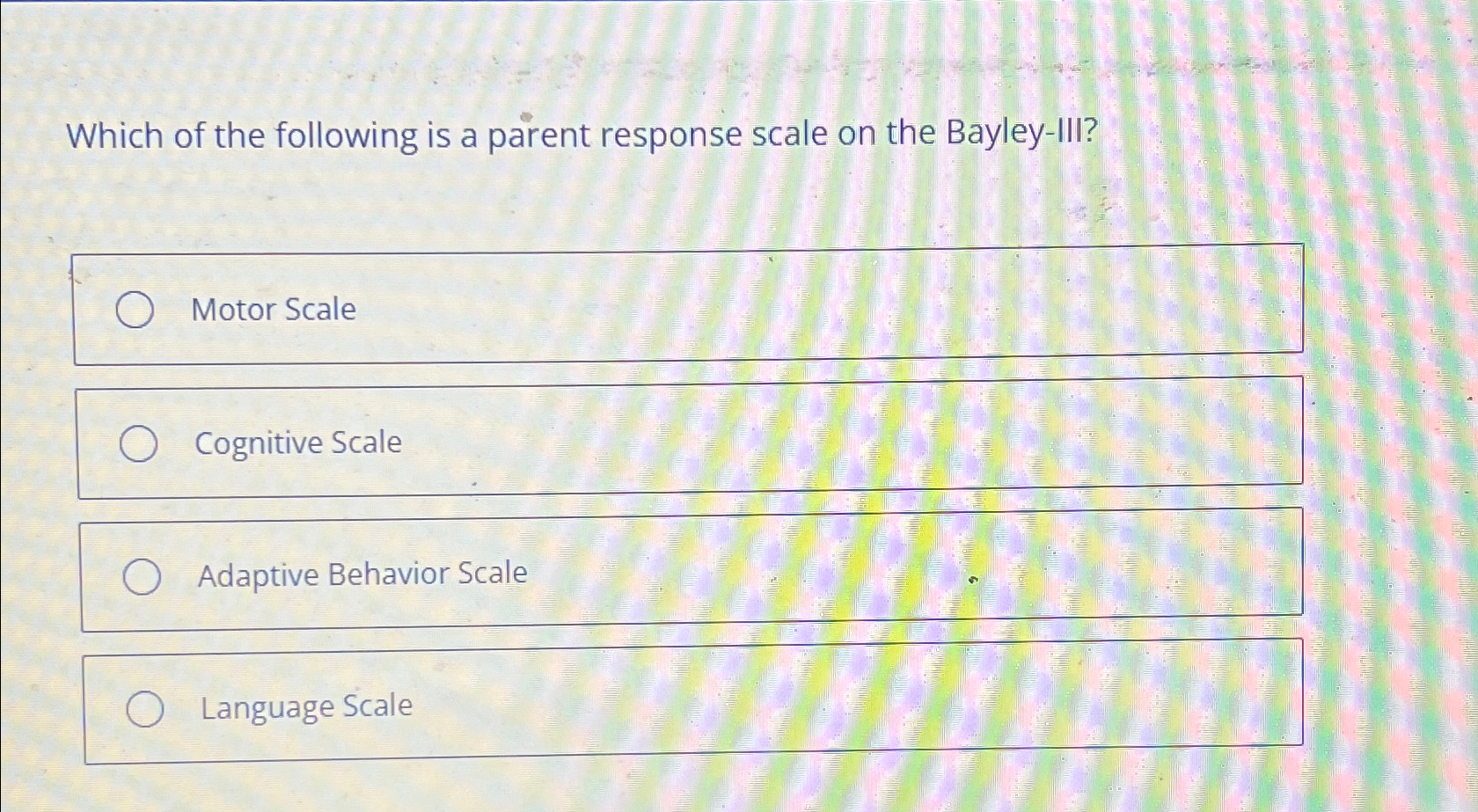 Solved Which of the following is a parent response scale on | Chegg.com