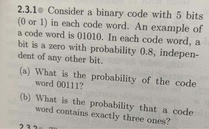Solved 231 Consider A Binary Code With 5 Bits 0 Or 1 In 3144