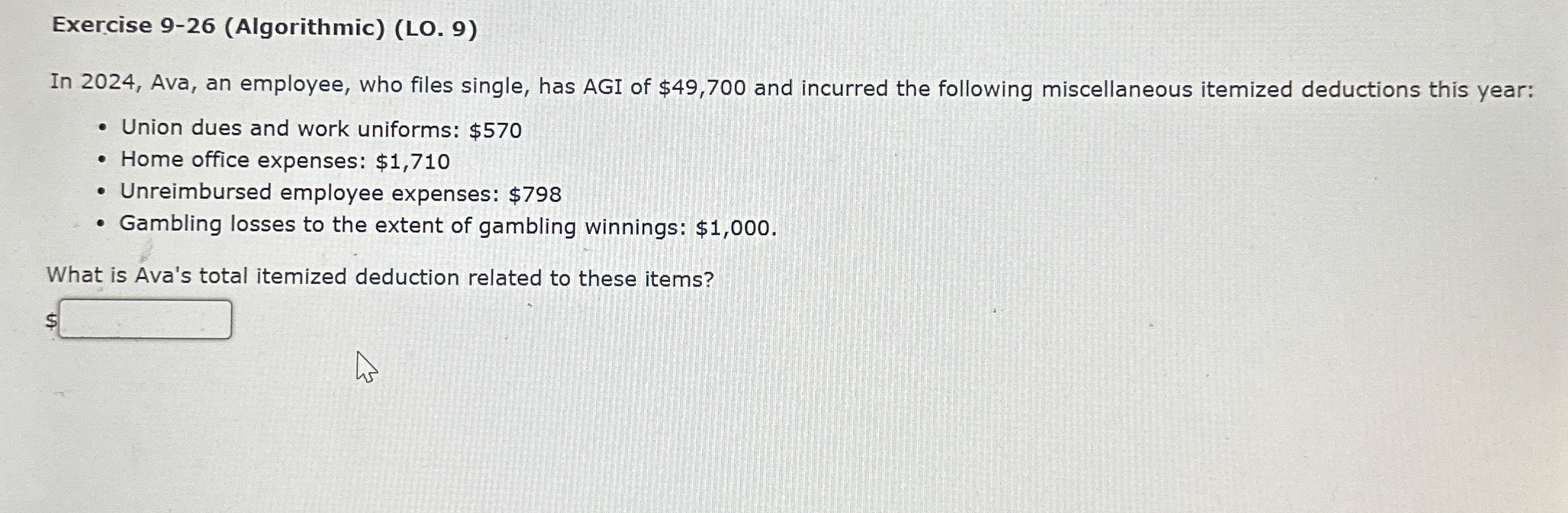 Solved Exercise 9-26 (Algorithmic) (LO. 9)In 2024, ﻿Ava, an | Chegg.com