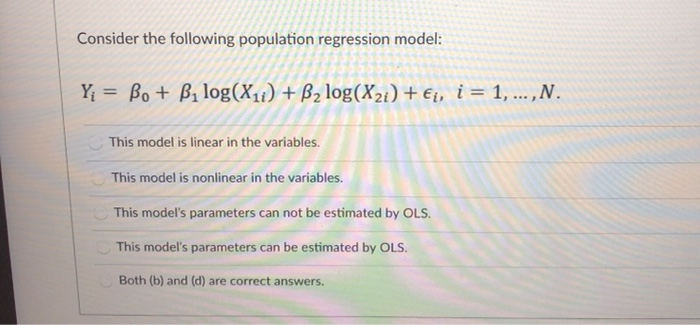 Solved Consider the following population regression model: | Chegg.com