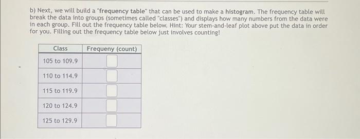 b) Next, we will build a "frequency table" that can | Chegg.com