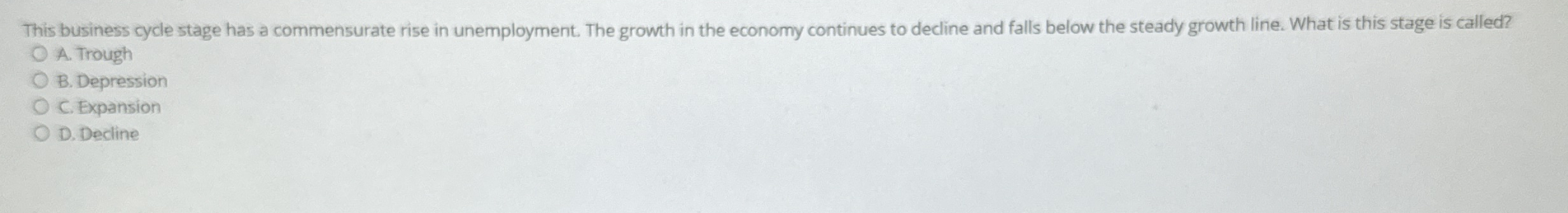 Solved This business cycle stage has a commensurate rise in | Chegg.com