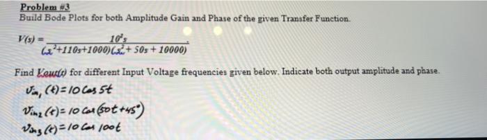 Solved Problem 3 Build Bode Plots for both Amplitude Gain | Chegg.com