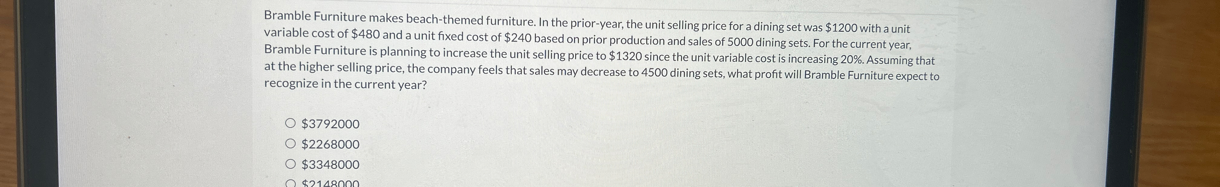 Solved Bramble Furniture makes beach-themed furniture. In | Chegg.com