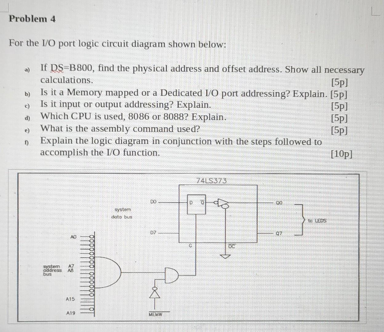 Solved Problem 4 For the I/O port logic circuit diagram | Chegg.com
