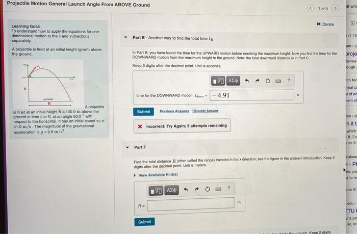 Solved Projectile Motion General Launch Angle From ABOVE | Chegg.com
