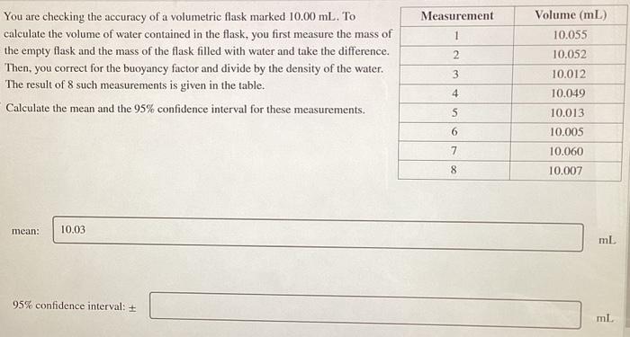 Solved You are checking the accuracy of a volumetric flask | Chegg.com