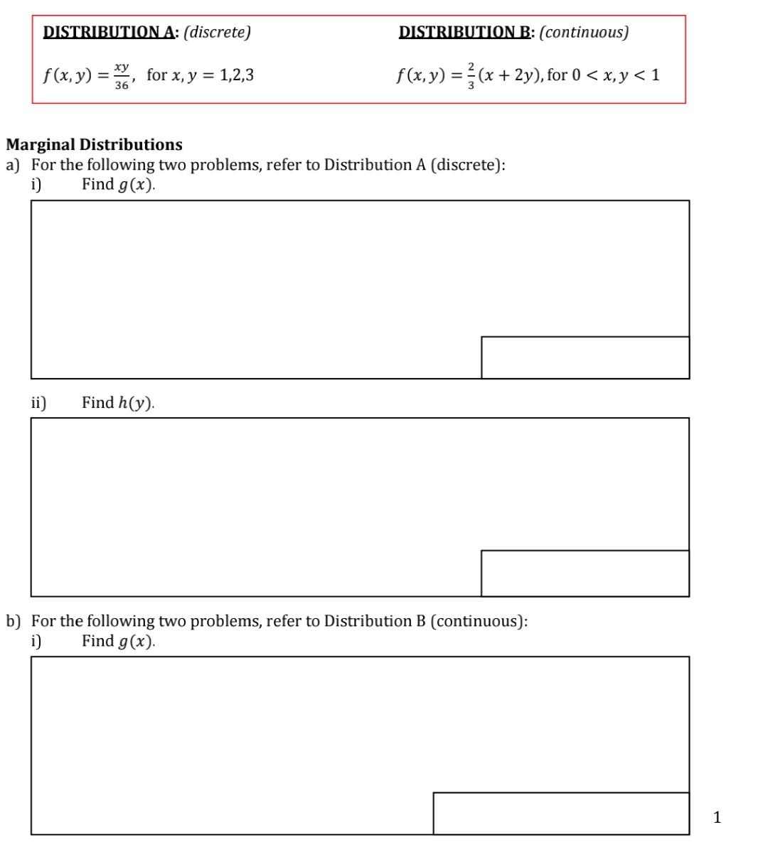 Solved Marginal Distributions a) For the following two | Chegg.com