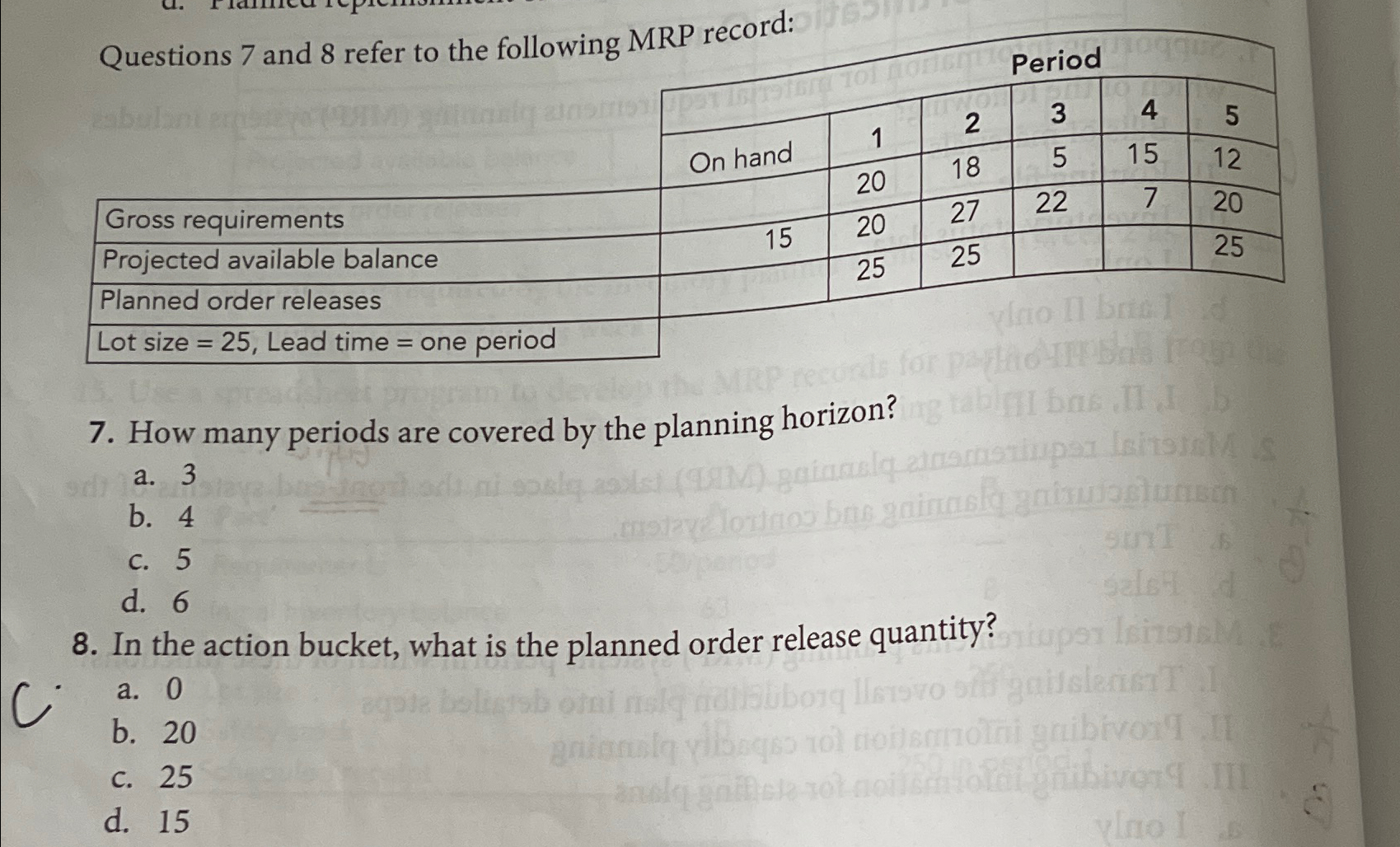 Solved Questions 7 ﻿and 8 ﻿refer to the following MRP | Chegg.com