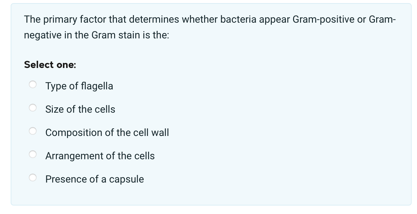 Solved The primary factor that determines whether bacteria | Chegg.com
