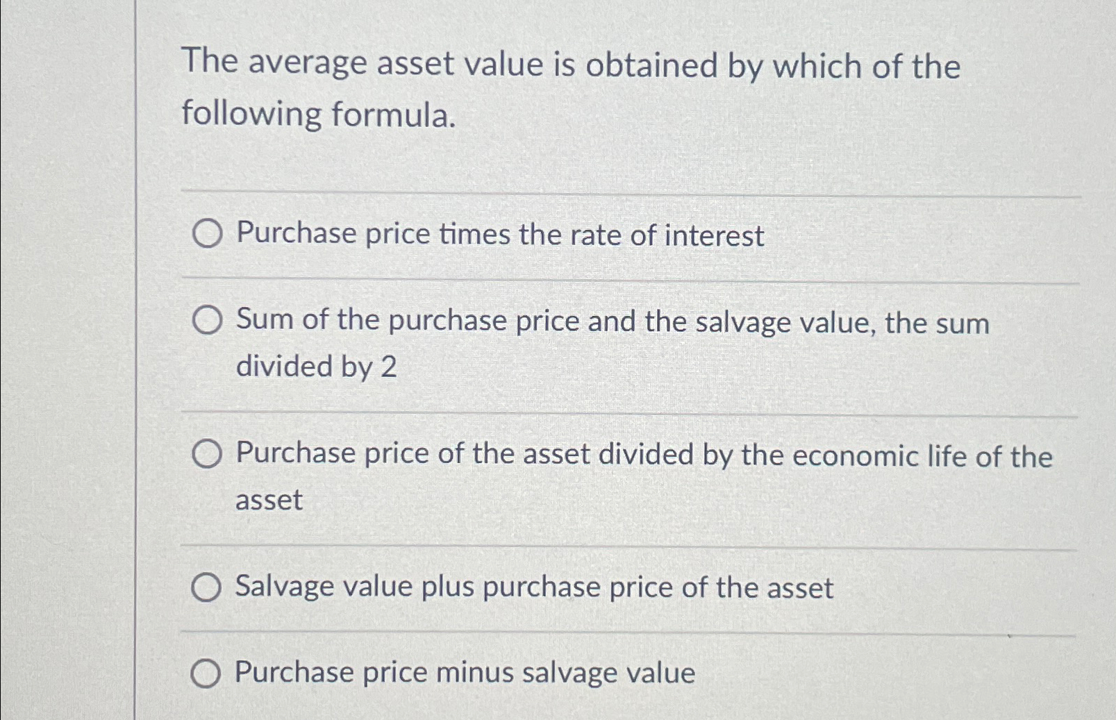 Solved The average asset value is obtained by which of the | Chegg.com