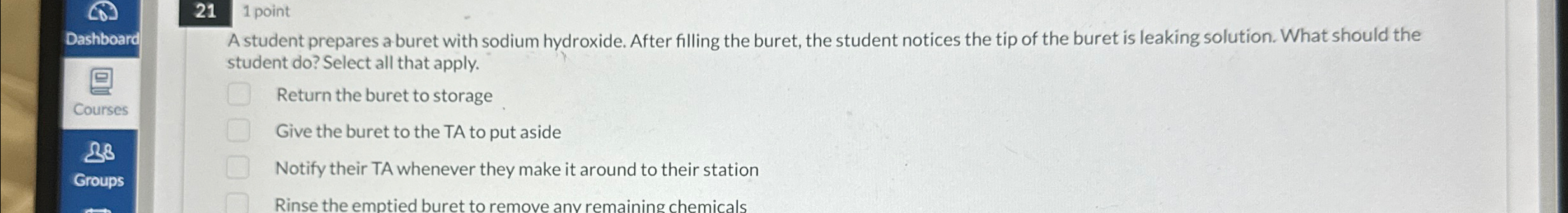 Solved 211 ﻿pointA student prepares a buret with sodium | Chegg.com
