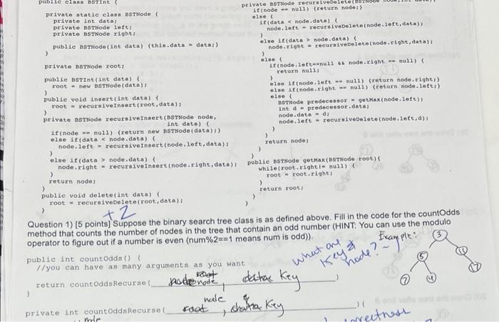 Solved public class DSTint ( private static class BSTNode { | Chegg.com