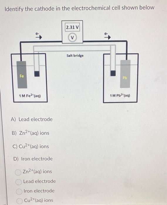 Solved Identify the cathode in the electrochemical cell | Chegg.com