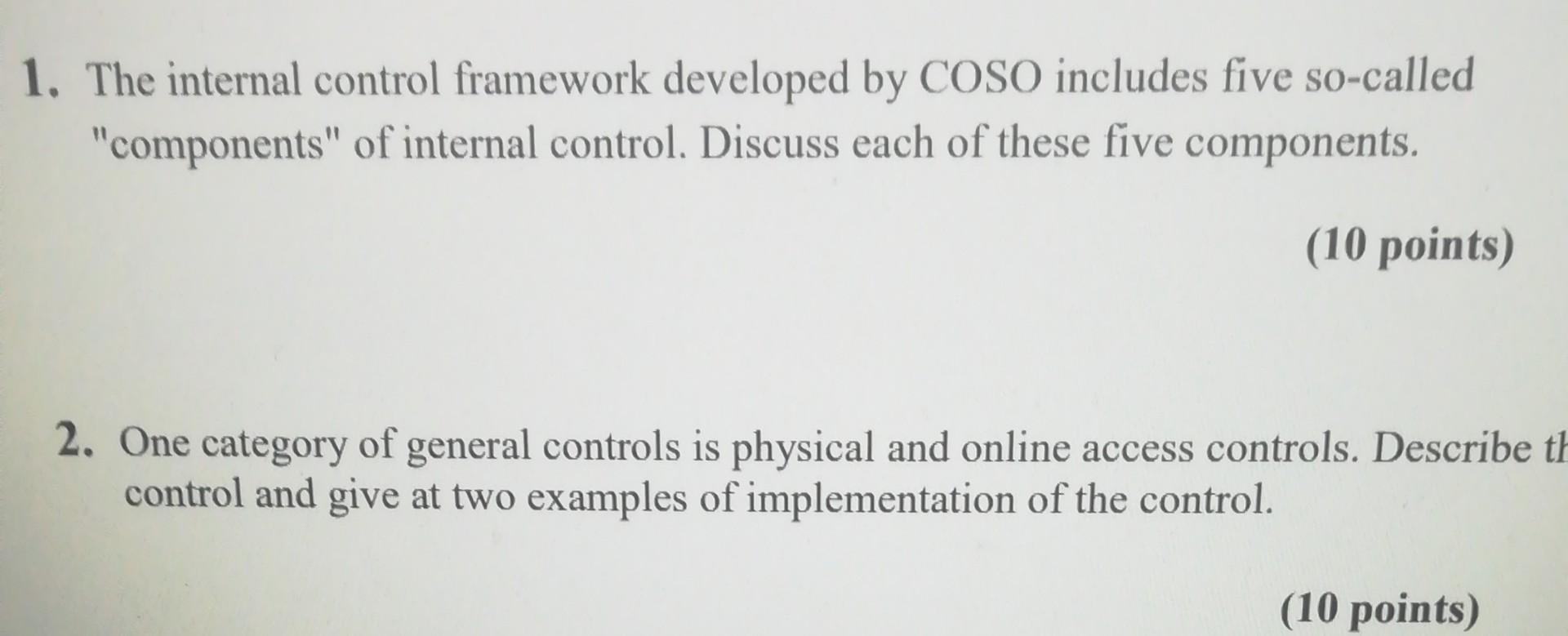 Solved The Internal Control Framework Developed By COSO Chegg solved-the-internal-control-framework-developed-by-coso-chegg